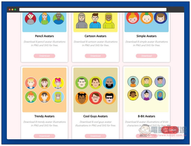 The Ultimate Avatar Library 提供上百張個人、商用皆可的免費可愛插圖頭像素材 - 電腦王阿達